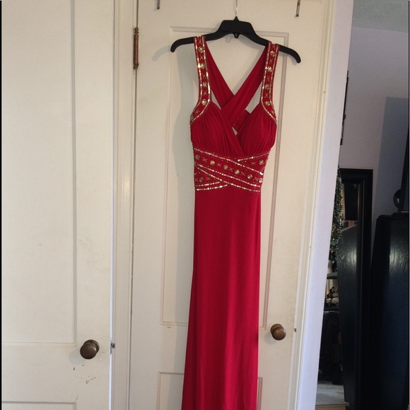 Dresses | Red And Gold Sequin Gown | Poshmark